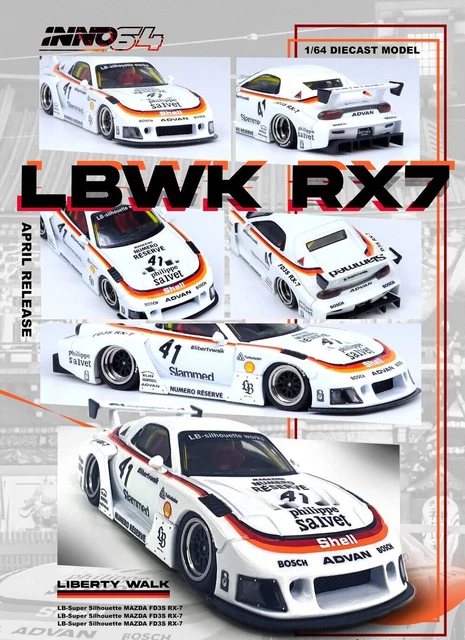 INNO64 MODELS MAZDA RX-7 FD3S LB-Super Silhouette Weiß LBWK ADVAN EUR ...