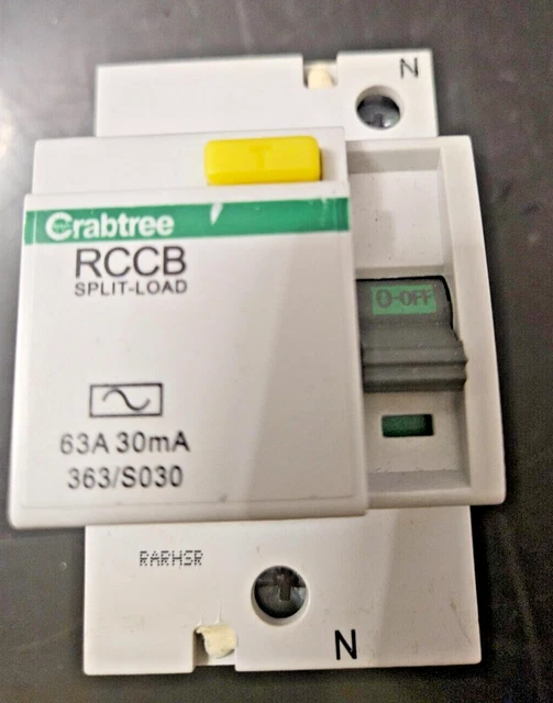 CRABTREE 63 AMP 30mA DOUBLE POLE RCCB TYPE AC STARBREAKER SPLIT LOAD ...