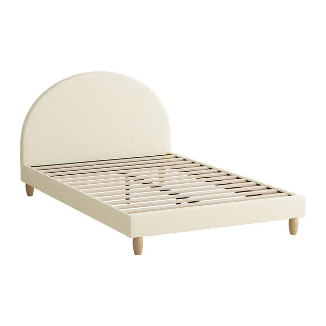 OIKITURE BED FRAME Queen Size Arched Bedhead Beige Fabric $250.77 ...