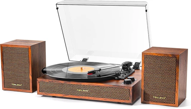 VINYL RECORD PLAYER with External Speakers 3 Speed Vintage Stereo Brown ...