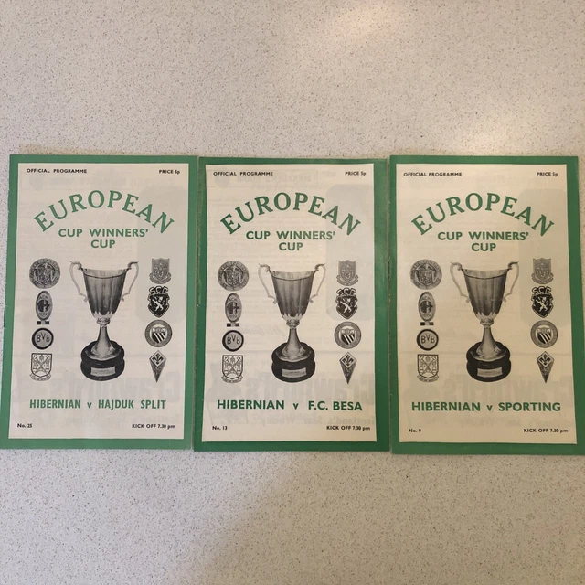 HIBERNIAN 1972/3 CUP Winners Cup Programmes (Complete Set) £20.00 ...