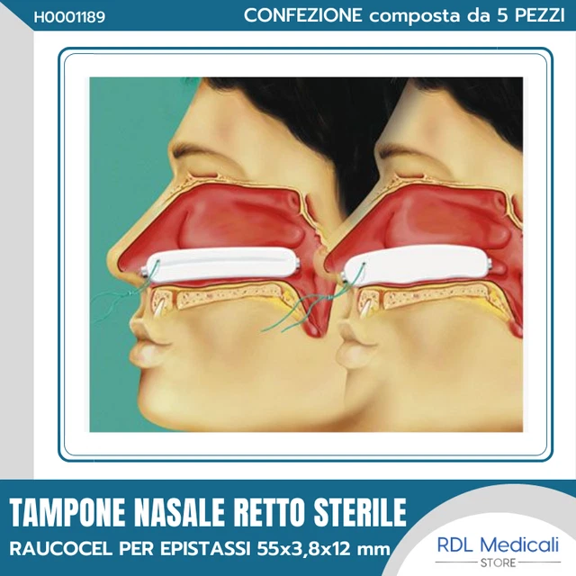TAMPONE NASALE RETTO RAUCOCEL STERILE PER EPISTASSI - Confezione da 5 ...