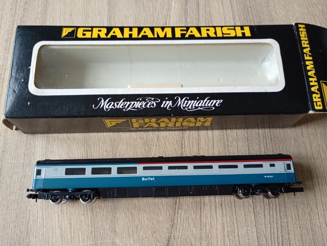 GRAHAM FARISH 0745 N Gauge Mk3 75ft TRUB Buffet Coach BR Blue/Grey £24. ...