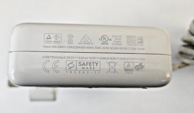 APPLE GENUINE OEM USB POWER ADAPTOR MODEL EMC:3216, 60.9W , 3.0A ...