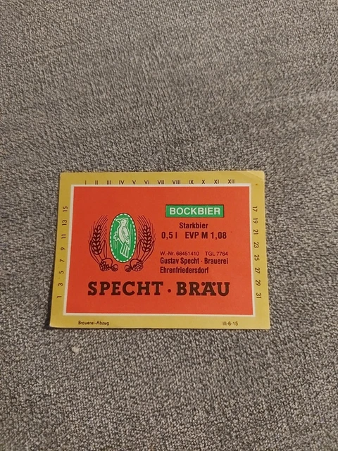 DDR BIER ETIKETTEN 1 Stück Gustav Specht Brauerei Ehrenfriedersdorf NEU ...