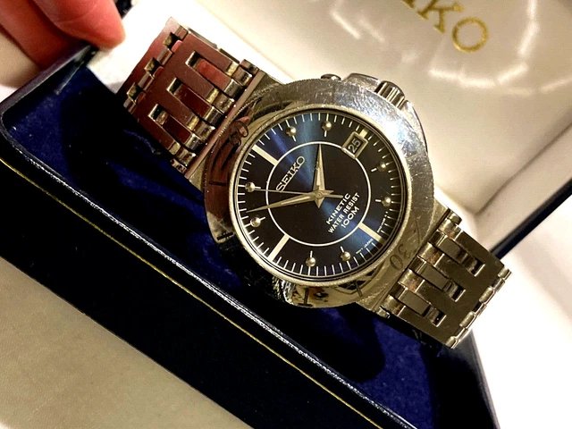 VINTAGE STEEL BLUE Dial Seiko Kinetic 5M42 - 0K88 Turning Bezel Men’s ...