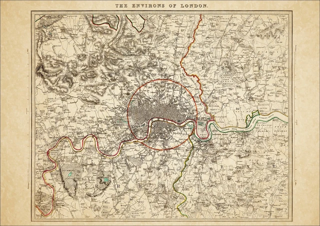 LONDON - ENVIRONS of London old map 1844 - reproduction - 59.4 x 42 cm ...