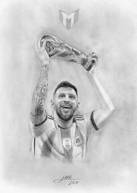 LIONEL MESSI PORTRAIT au crayon Dessin Fan Art Crayons graphite et ...