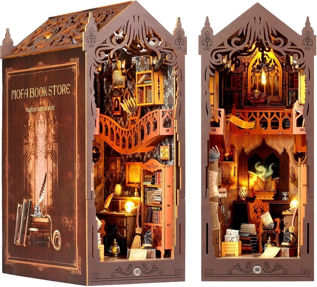 DIY BOOK NOOK Kit, Miniature Dollhouse Bookshelf Insert with LED Light ...