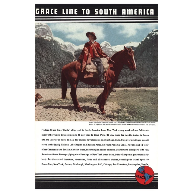 1937 GRACE LINE: Modern Santa Ships Sail to South America Vintage Print ...