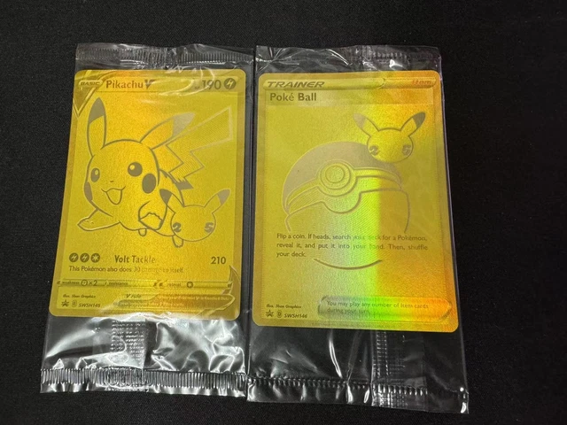 PTCG POKEMON SEALED Pikachu V & Poke Ball Gold Promo 2021 SWSH145&146 ...