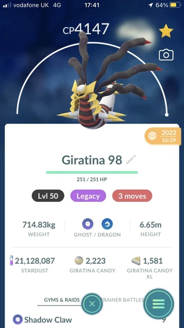 POKÉMON TRADE GO Level 50- Giratina Origin 3 Moves With Legacy Shadow Force £28.00 - PicClick UK