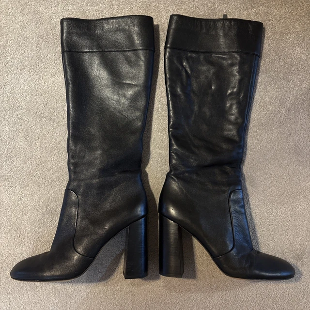 FRENCH CONNECTION BLACK Leather Knee High Boots (Size 8) £21.50 ...