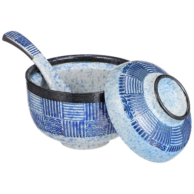 1 SET MISO Soup Bowl Ceramic Soup Bowl with Lid Spoon Japanese Bowl ...