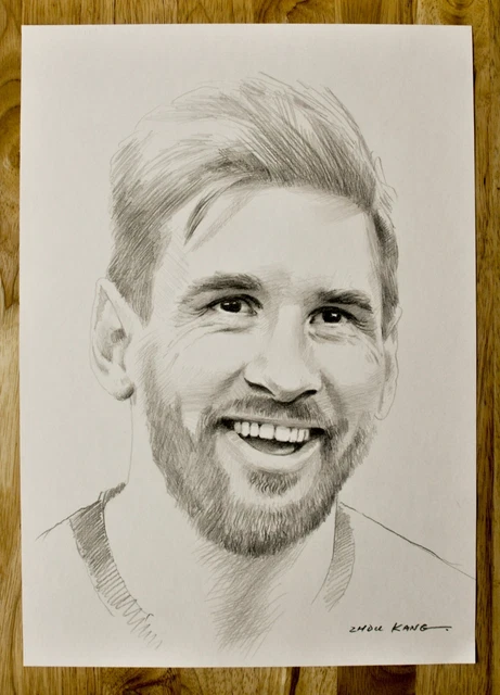 LIONEL MESSI PORTRAIT Pencil Drawing, 100% Hand Drawn Original Art on ...