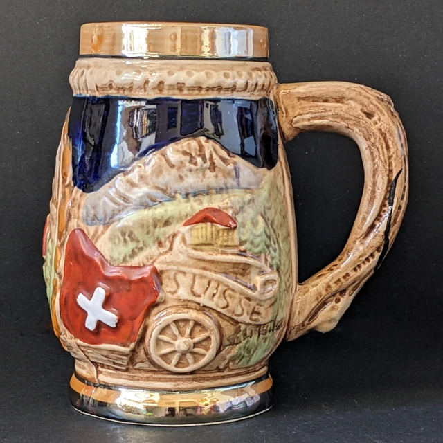 VINTAGE SUISSE SWISS CERAMIC BEER STEIN TANKARD MUG Swiss Flags ...