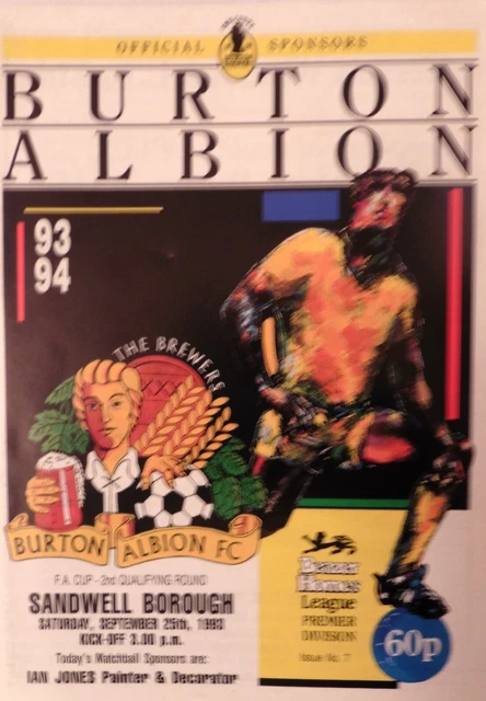 BURTON ALBION V Sandwell Borough 25/9/1993 Fa Cup - 2Nd Qualifying ...