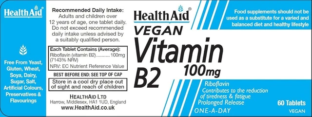 HEALTHAID VITAMIN B2 (Riboflavin) 100mg - Prolonged Release - 60 ...