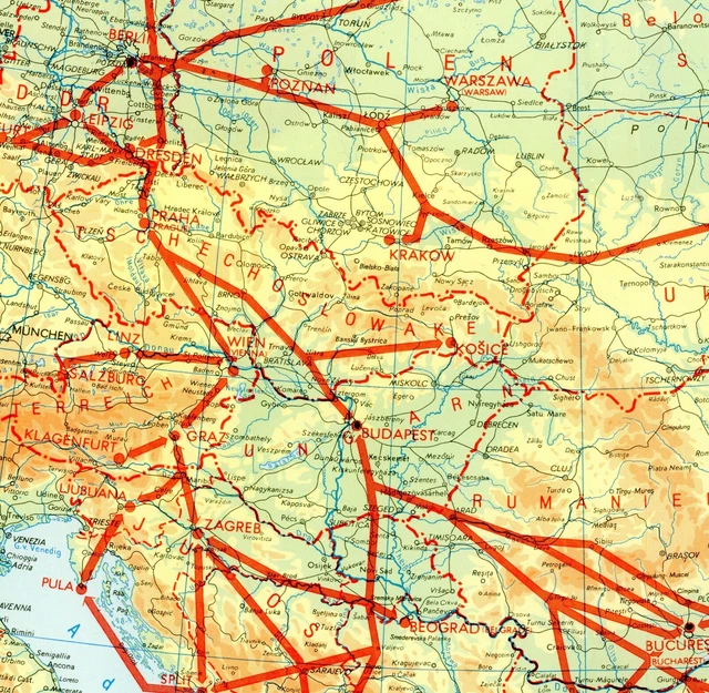 GDR INTERFLUG ROUTE map route map 3. 1974 edition aviation routes £15. ...