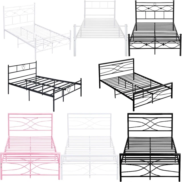 STRONG SINGLE DOUBLE Bed 3ft/4ft/4ft6 Metal Bed Frame Bedroom Furniture ...