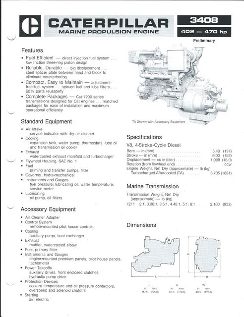 MARINE BROCHURE - Caterpillar - 3408 Propulsion Engine - c1983 - 2 ...