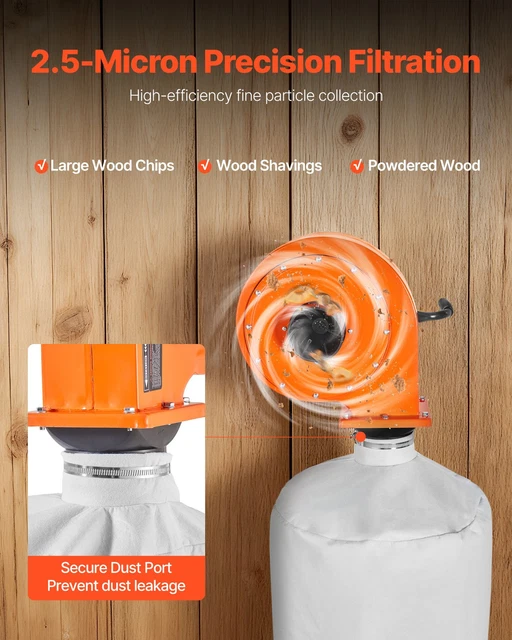VEVOR DUST COLLECTOR 1 HP 560 CFM Wall Mount Dust Collector for ...