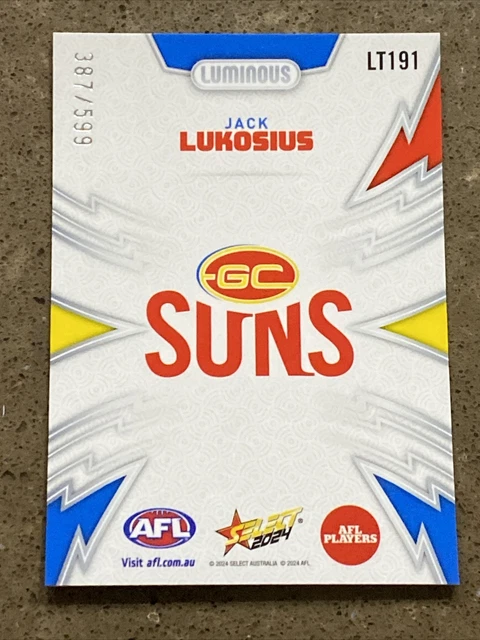 2024 AFL SELECT FOOTY STARS LUMINOUS THUNDERBOLT Jack Lukosius Gold Coast Suns $3.25 - PicClick AU