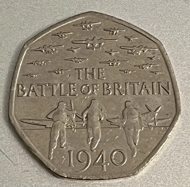50P COIN BATTLE Of Britain 1940 Spitfire Bomber The Few 2015 Circulated ...