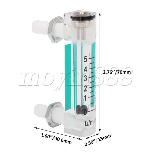GAS FLOWMETER LZQ-1 Flow Meter 0-5LPM Tool for Air w/ Connector Valve ...