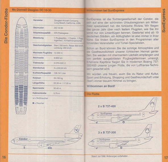 [E78] FLUGPLAN / Timetable - Condor - Winter - 1998 / 1999 EUR 3,99 ...