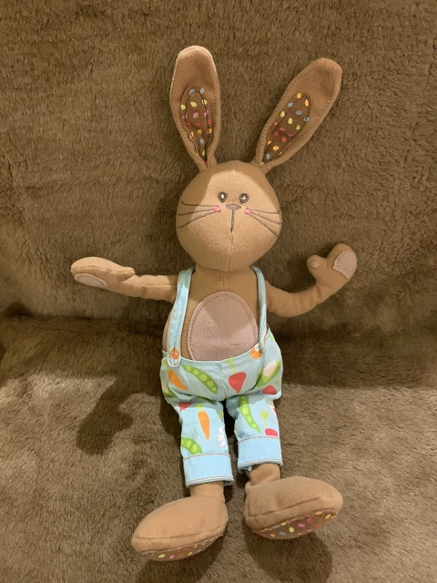 VINTAGE BOOTS BROWN Plush Bunny Rabbit Soft Toy Flower Dungarees £8.00 - PicClick UK