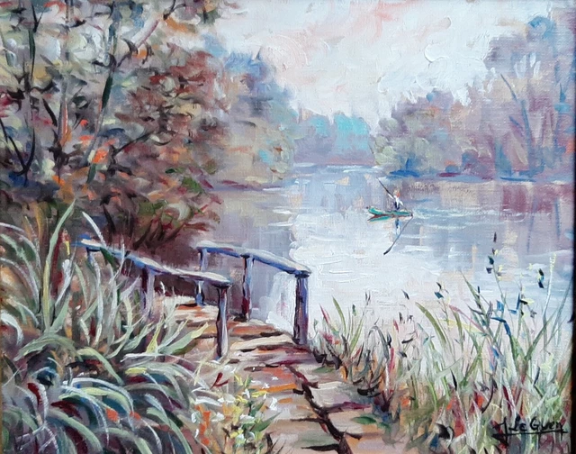 TABLEAU HUILE JEAN LE GUEN 1926 Bretagne*Paysage Sologne Pêche ...