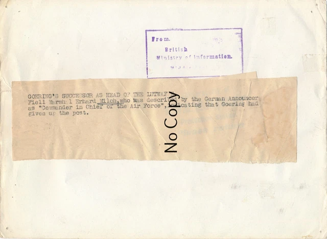 FOTO WK2 - General Field Marshal Erhard Milch X105 EUR 79,90 - PicClick DE