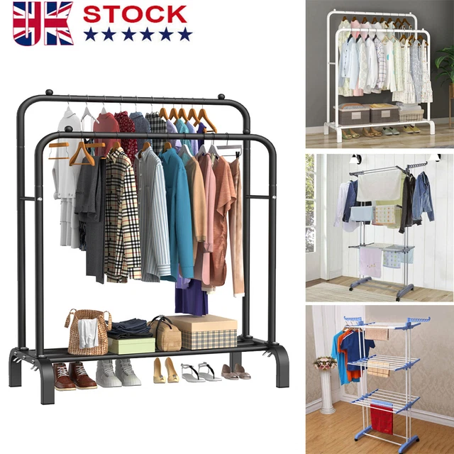 HEAVY DUTY DOUBLE Clothes Rail Hanging Rack Garment Display Stand ...