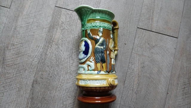 ANTIQUE SANDFORD POTTERY pitcher crimean war jug military in relief ...