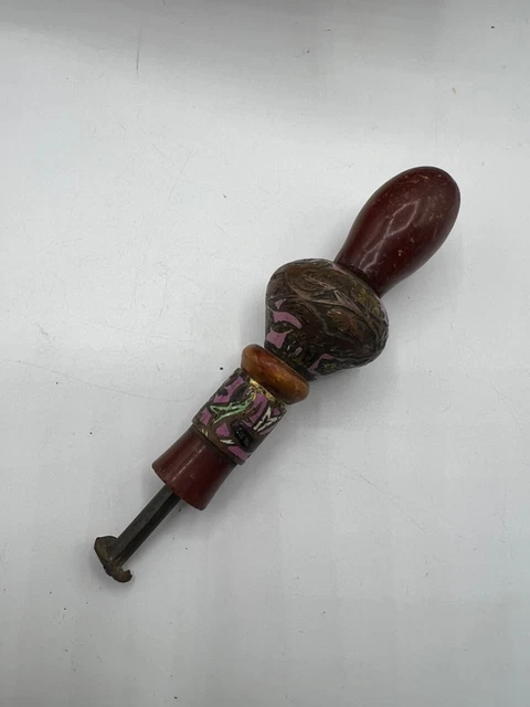 ANCIEN EMBOUT DE pipe narguilé en ambre ottoman 19ème chibouk émail ...
