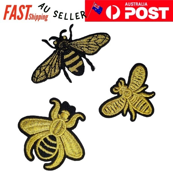 GOLDEN BEE IRON on Patch Honeybee Insect Fly Honey Gold Black Legs EUR ...
