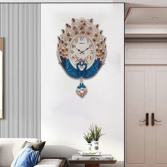 LUXURY LARGE WALL Clock Peacock Wall Watch Living Room Home Decor Retro ...