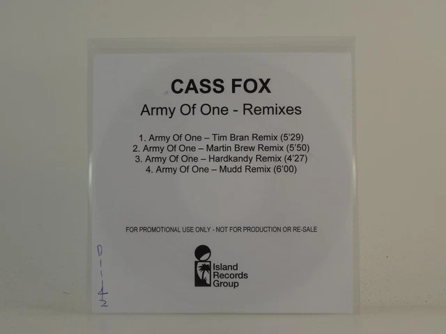 CASS FOX ARMY OF ONE (H1) 4 Track Promo CD Single including White ...