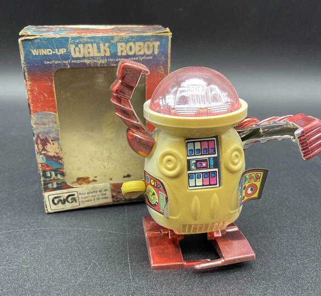 VINTAGE WIND-UP WALK Robot Red And White #2005 Hong Kong # Nib [Lo] EUR ...