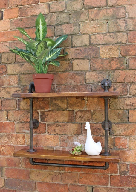 INDUSTRIAL PIPE SHELVING Wall Mounted Rustic Floating Shelf 2 Shelves ...