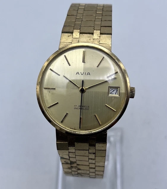 VINTAGE AVIA MEN’S Manual Wind Watch 17J Swiss Integral Bracelet 1970s ...