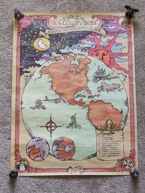 US COAST GUARD Vintage Map Poster Semper Paratus Always Ready Since ...
