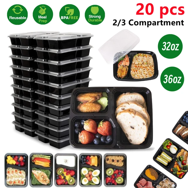 20 PACK MEAL Prep Plastic Microwavable Food Storage Containers with ...