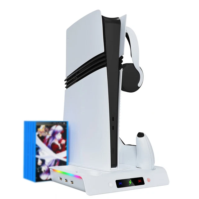 COOLING BASE FOR PS5 Slim and PRO with Dual Controller Charger and RGB ...