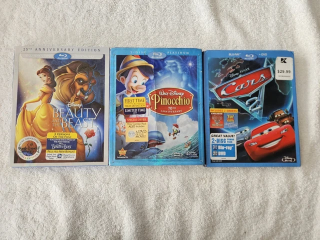 DISNEY BLU-RAY THREE Movie Bundle Beauty And The Beast, Pinocchio, Cars ...