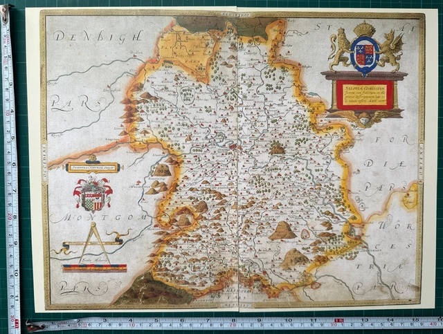 OLD TUDOR SAXTON 1500s Map of Shropshire England 1577 Antique Reprint ...