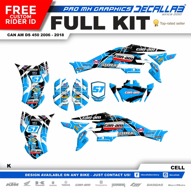 CAN AM DS 450 QUAD DURABLE Graphics Sticker Kit WHITE / CHROME ...