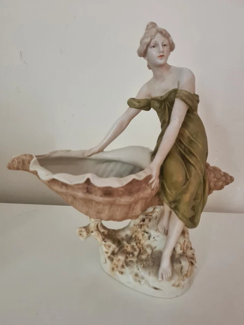 ART NOUVEAU ROYAL DUX LADY & CONCH SHELL CENTERPIECE # 1776 Excellent Condition £235.00 ...