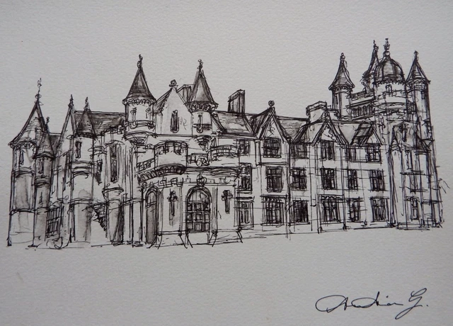 ORIGINAL PEN & Ink Wash Drawing of Balmoral Castle Scotland on ...